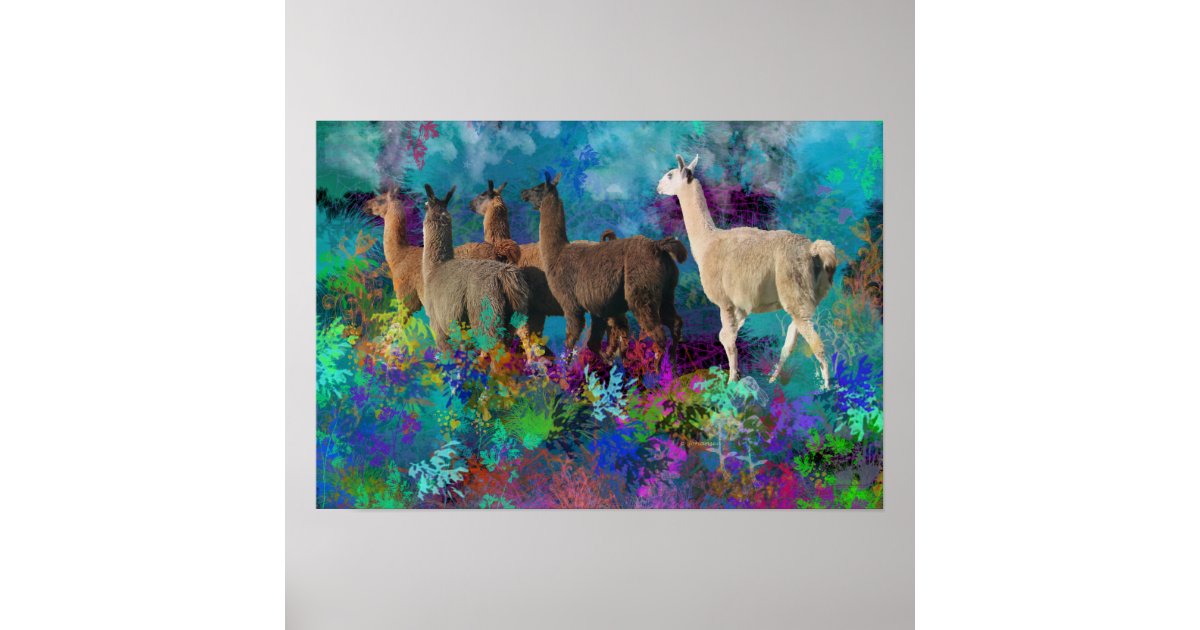 Llama Five Walk in Fantasy Land for Camelids Poster | Zazzle