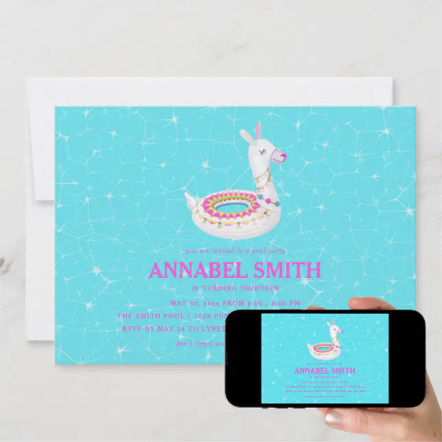 Llama Float Birthday Pool Party Invitation | Zazzle
