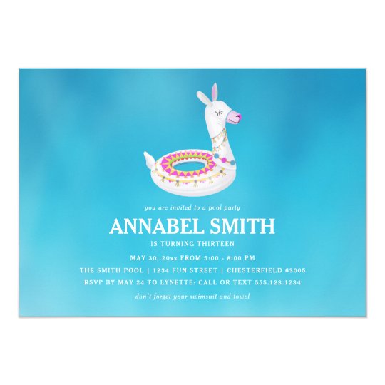 Llama Float Birthday Pool Party Invitation | Zazzle.com