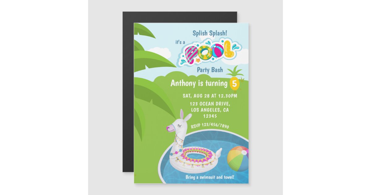 Llama Floatie Pool Birthday Party Magnetic Invitation | Zazzle