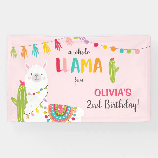 Llama fun birthday banner Fiesta Mexican Alpaca | Zazzle
