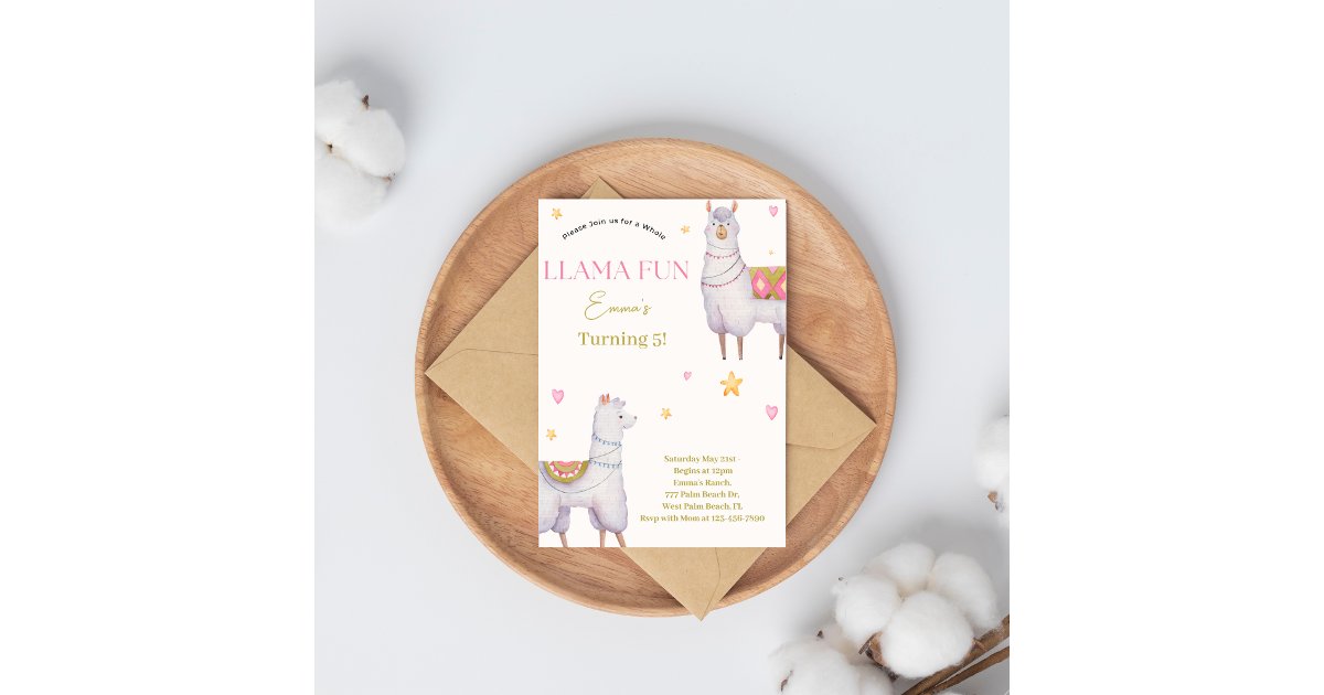 Llama Fun Llama theme birthday invitation | Zazzle