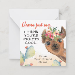 Llama Just Say Kids Classroom Valentine's Day Note Card | Zazzle