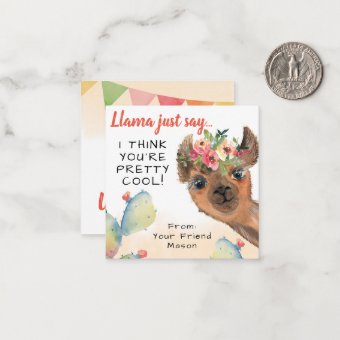 Llama Just Say Kids Classroom Valentine's Day Note Card | Zazzle