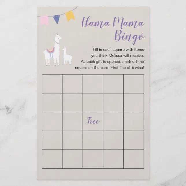Llama Mama Cute Baby Shower Bingo Game Flyer | Zazzle