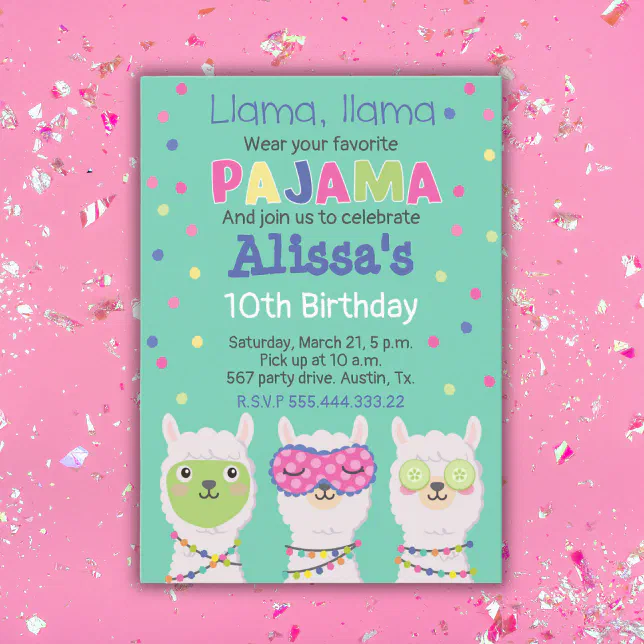 LLama pajama party, sleepover Invitation | Zazzle