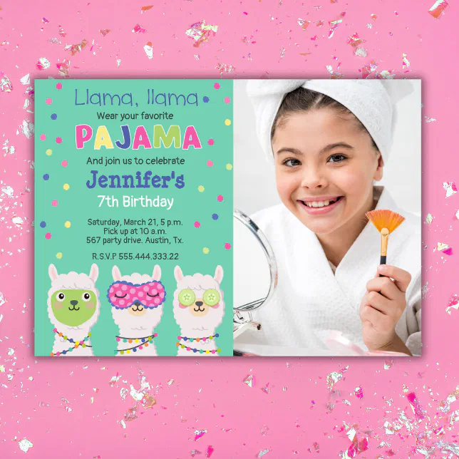 LLama pajama party, sleepover, Photo Invitation | Zazzle