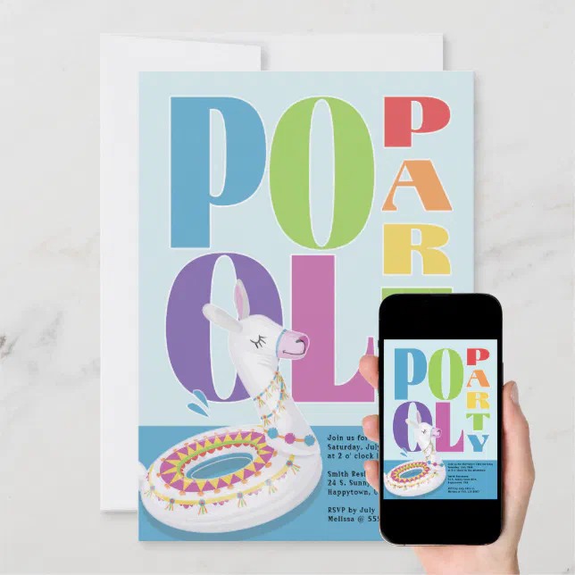 Llama Pool Party Summer Birthday Party Invitation | Zazzle