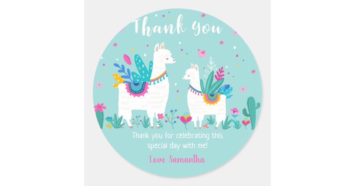 Llama Round Favor Sticker | Zazzle