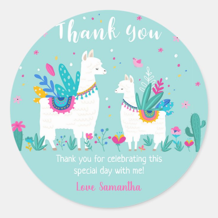 Llama Round Favor Sticker | Zazzle