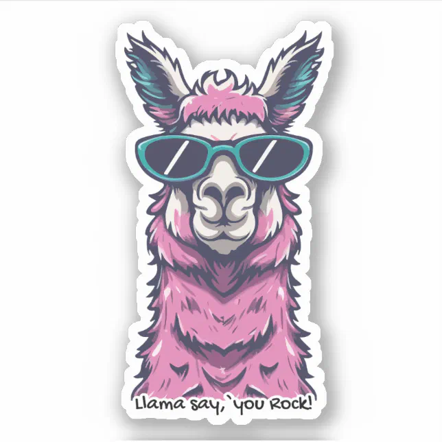 Llama say you Rock | Quirky pose in sunglasses Sticker | Zazzle