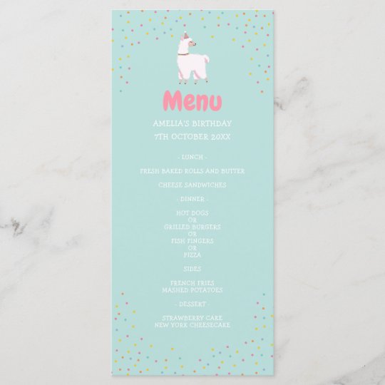 Llama themed party birthday menu | Zazzle.com