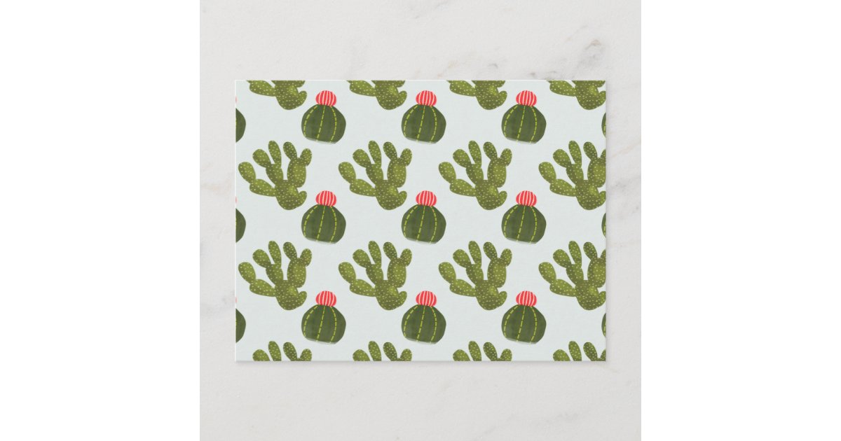Llamarama Collection | Cute Cactus Pattern Postcard | Zazzle