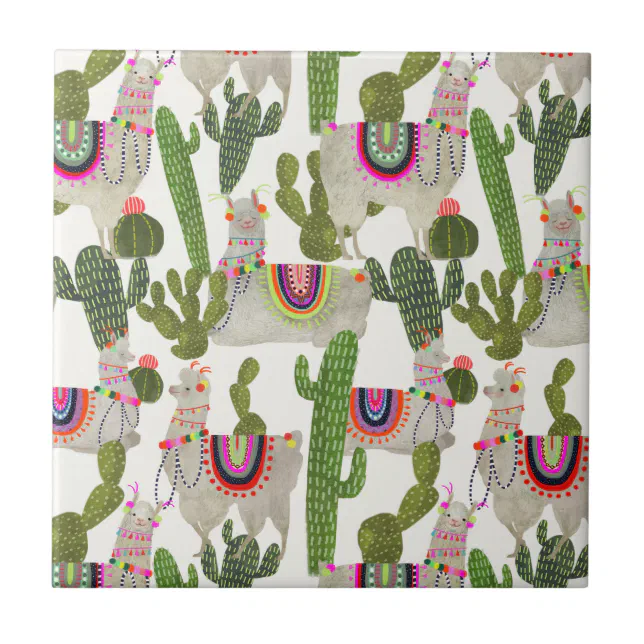 Llamarama Collection Pattern Ceramic Tile | Zazzle