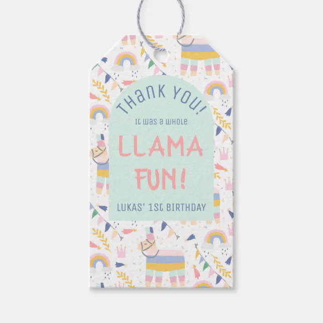 Llamas & Rainbows Fiesta Birthday Party Thank You Gift Tags | Zazzle