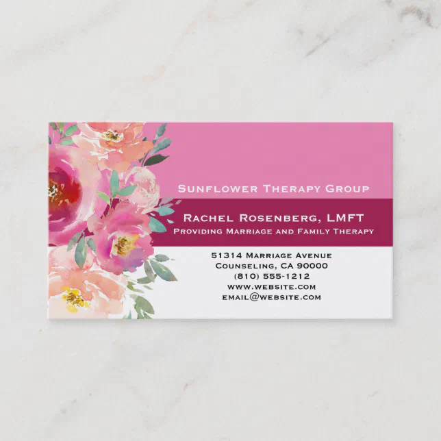 LMFT Licensed Marriage and Family Therapist Pink Business Card | Zazzle