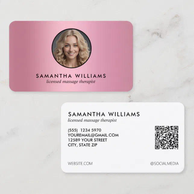 LMT Massage Therapist Custom QR Photo Business Card | Zazzle