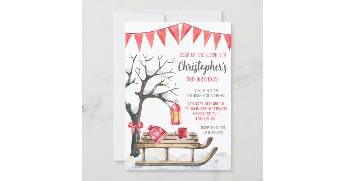 Load up the Sleigh! Sledding Theme Birthday Party Invitation | Zazzle