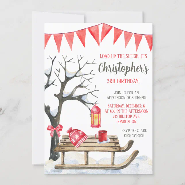 Load up the Sleigh! Sledding Theme Birthday Party Invitation | Zazzle