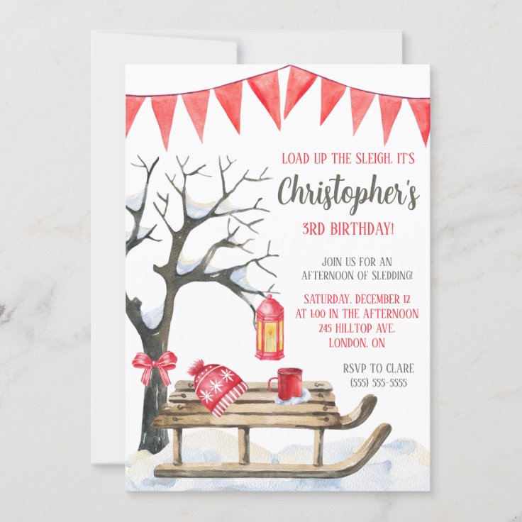 Load up the Sleigh! Sledding Theme Birthday Party Invitation | Zazzle