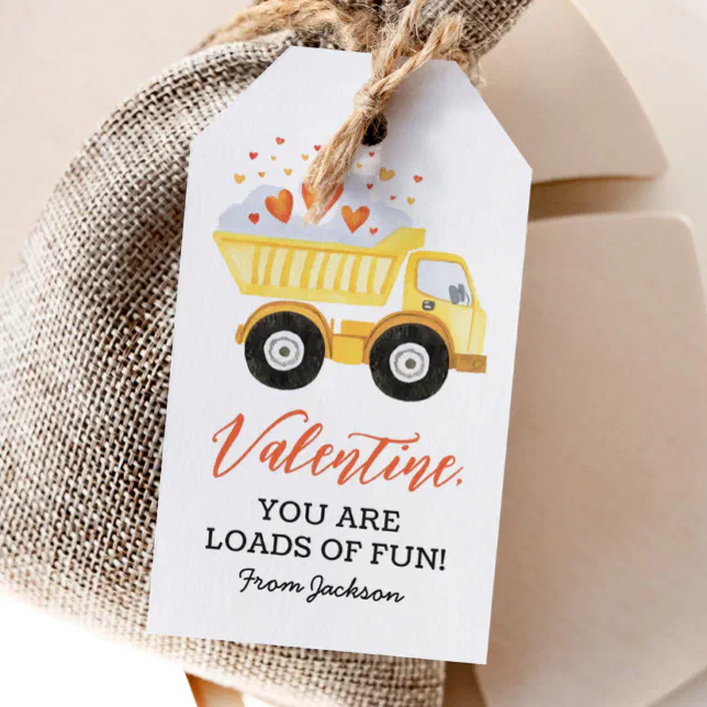 Loads of Fun Dump Truck Kids Valentines Day Gift Tags | Zazzle