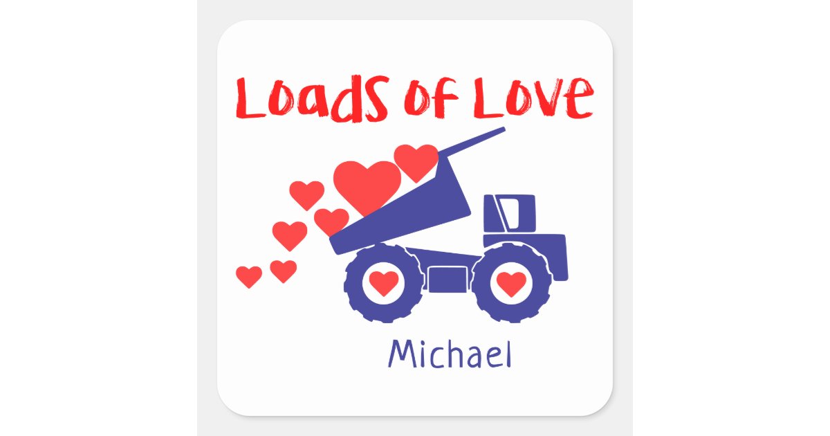 Loads Of Love Cute Truck Love Hearts Personalized Square Sticker | Zazzle