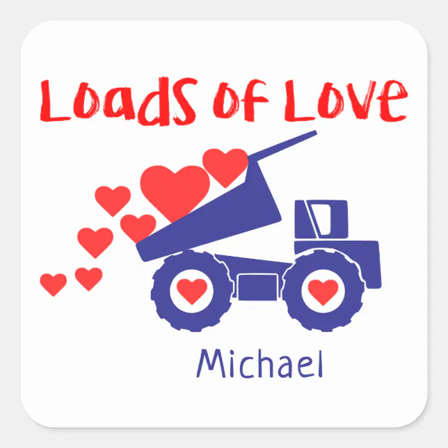 Loads Of Love Cute Truck Love Hearts Personalized Square Sticker | Zazzle