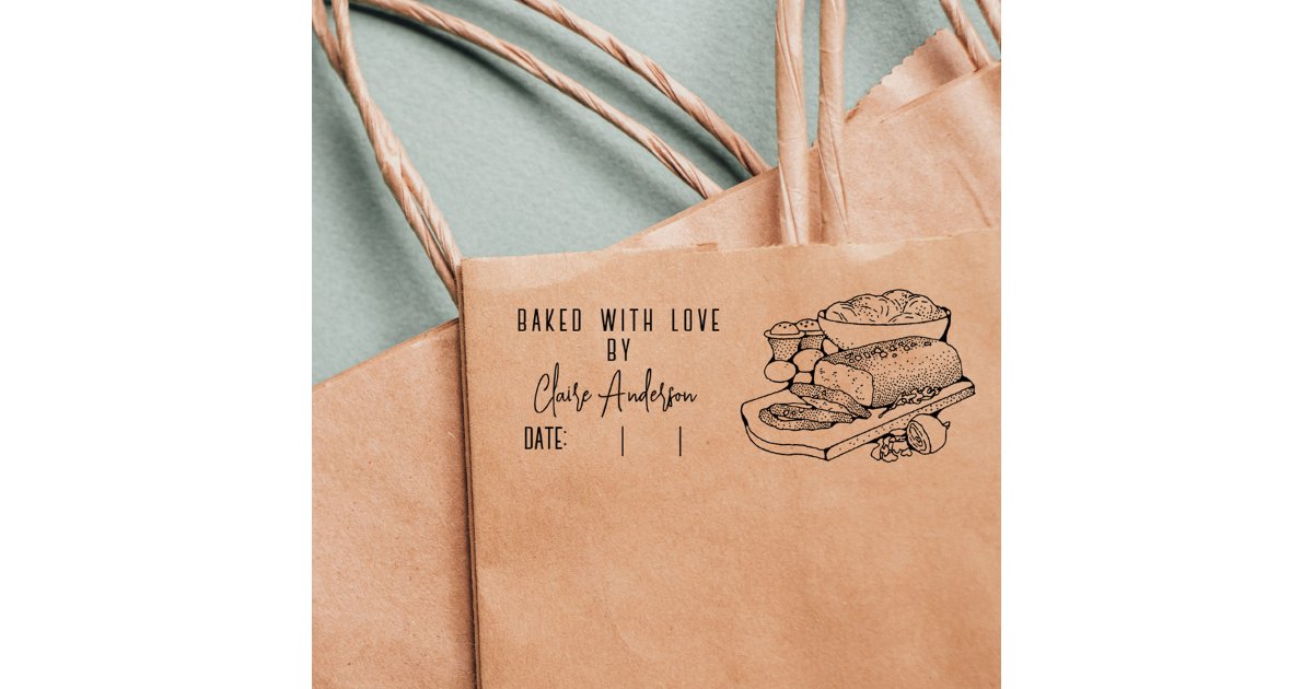 Loaf of Bread Custom Name Date Baked With Love Self-inking Stamp | Zazzle