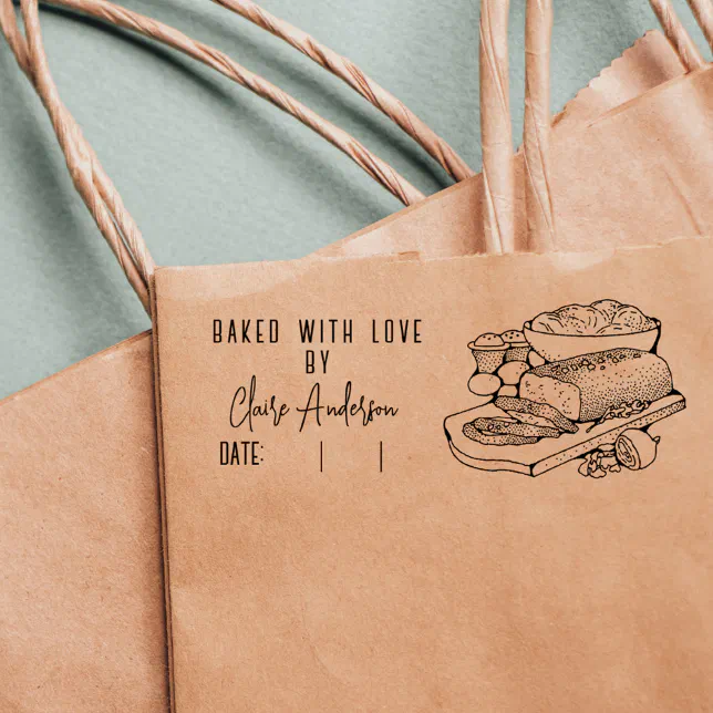 Loaf of Bread Custom Name Date Baked With Love Self-inking Stamp | Zazzle