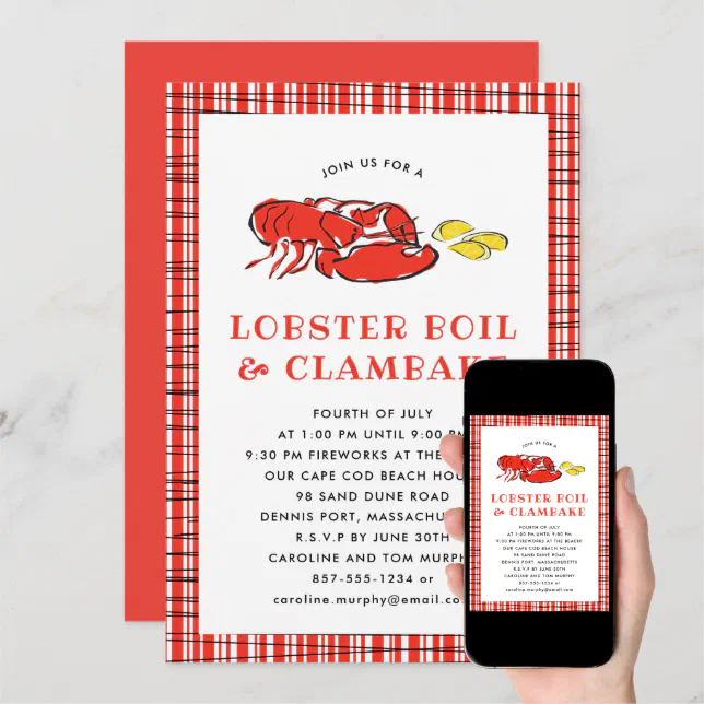 Lobster Boil Clambake Summer Party Cookout Invitation | Zazzle