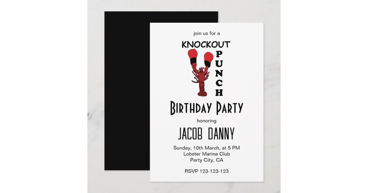 Lobster Boxing Knockout Punch Birthday Party Invitation | Zazzle