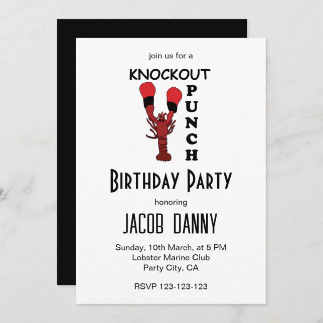 Lobster Boxing Knockout Punch Birthday Party Invitation | Zazzle