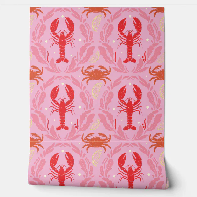 Lobster & Crab Nautical Coastal Seaside Pattern Wallpaper | Zazzle