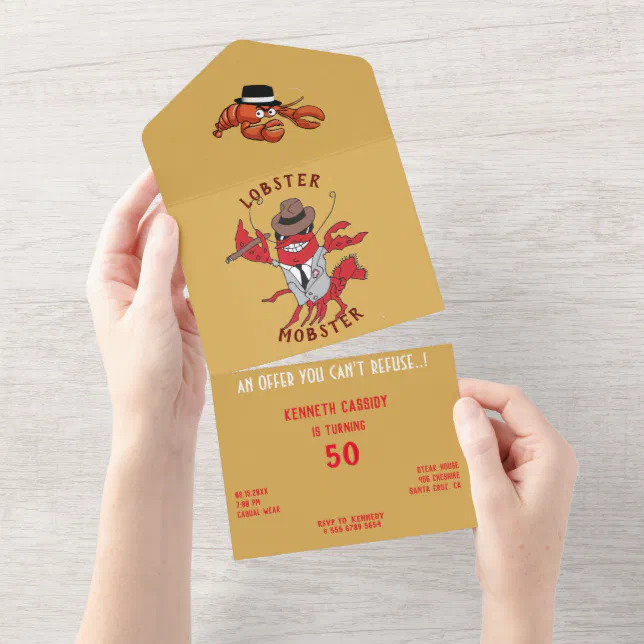 Lobster Mobster 咽 Funny Cartoon Gangster All In One Invitation | Zazzle