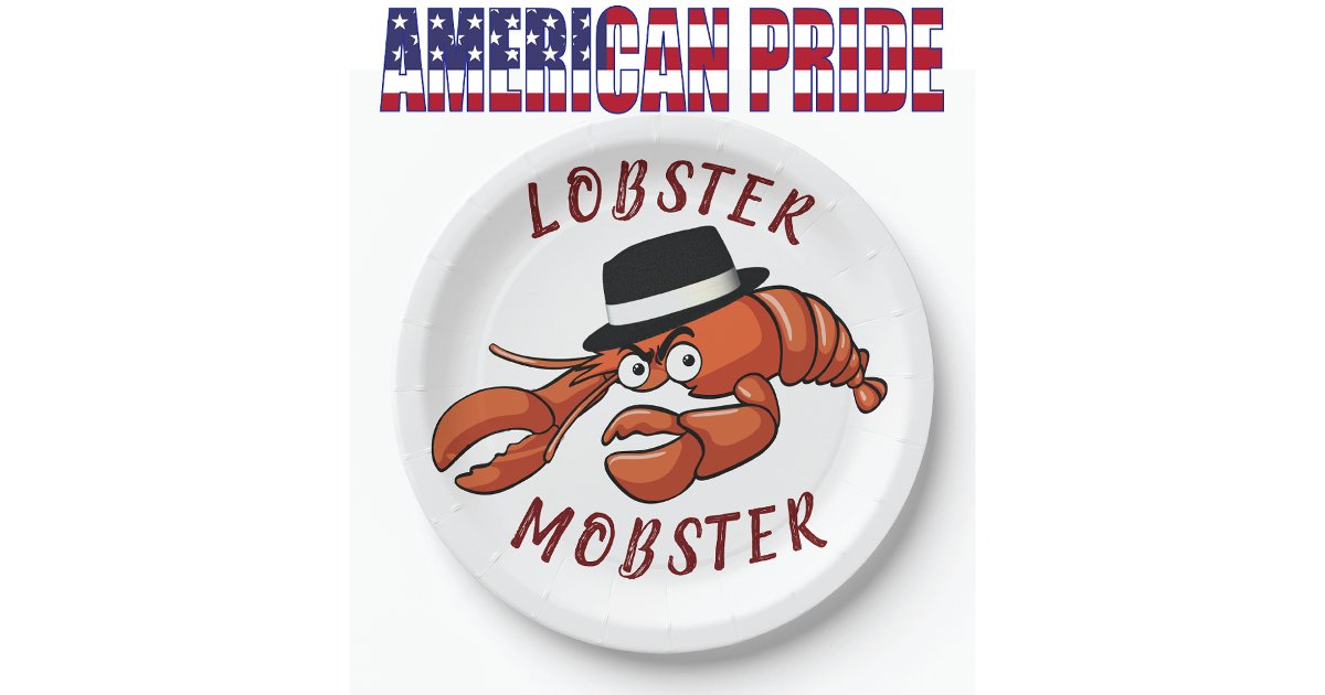Lobster Mobster 咽 Wide-Eyed Cute Cartoon Gangster Paper Plates | Zazzle
