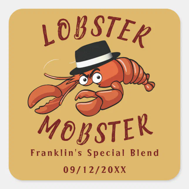 Lobster Mobster 咽 Wide-Eyed Cute Cartoon Gangster Square Sticker | Zazzle