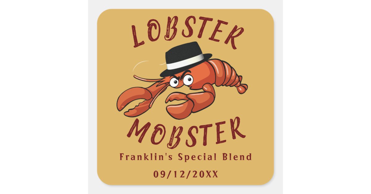 Lobster Mobster 咽 Wide-Eyed Cute Cartoon Gangster Square Sticker | Zazzle