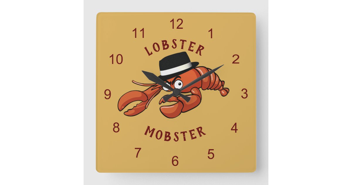 Lobster Mobster 咽 Wide-Eyed Cute Cartoon Gangster Square Wall Clock ...