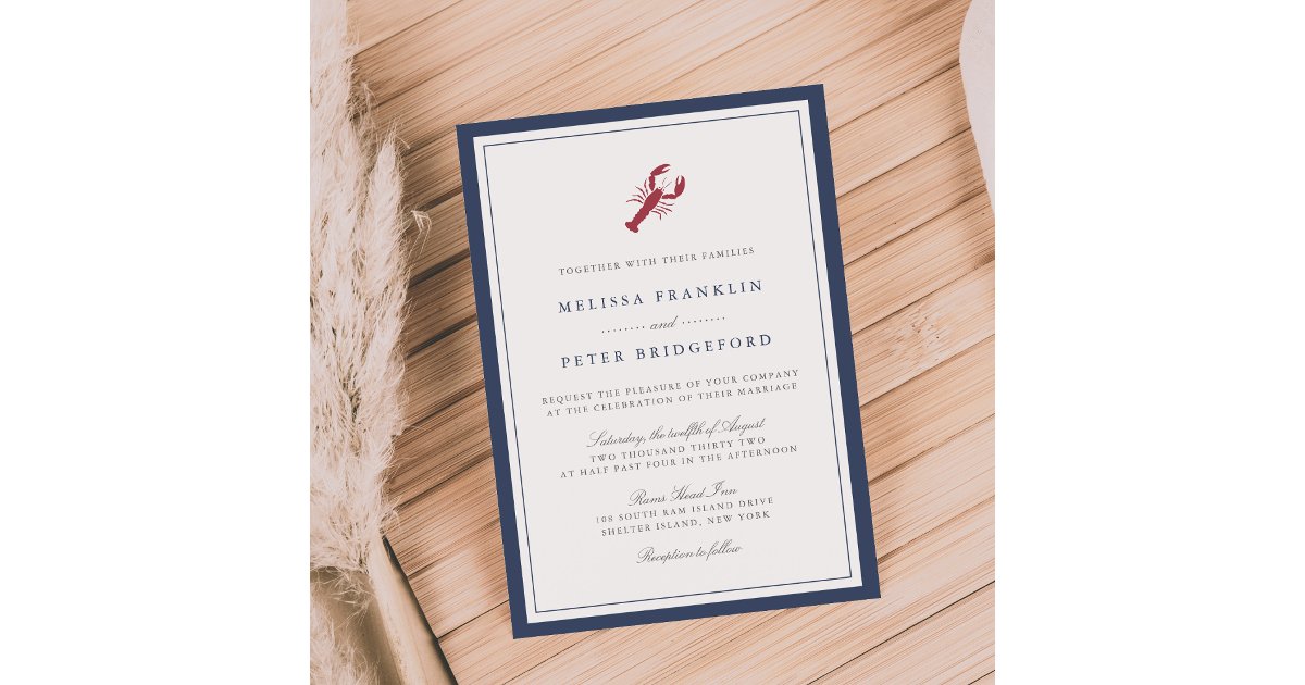 Lobster Nautical Navy Wedding Invitation | Zazzle
