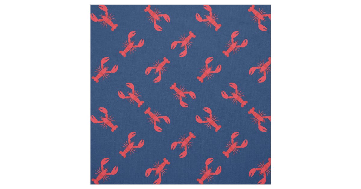 Lobster Print Fabric Navy Blue | Zazzle