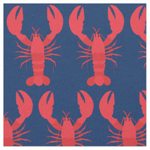 Lobster Print Fabric Navy Blue | Zazzle