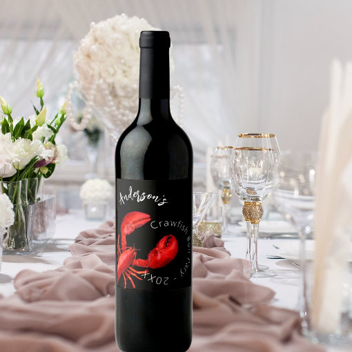 Lobster red black crawfish boil party name wine label | Zazzle