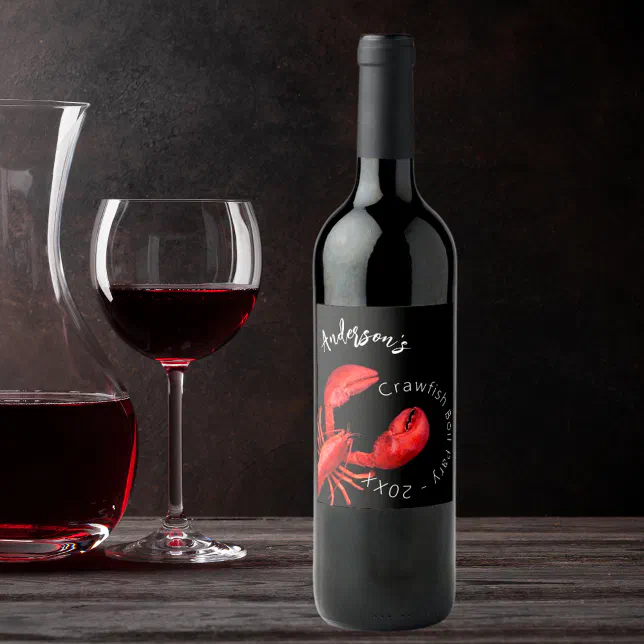 Lobster red black crawfish boil party name wine label | Zazzle