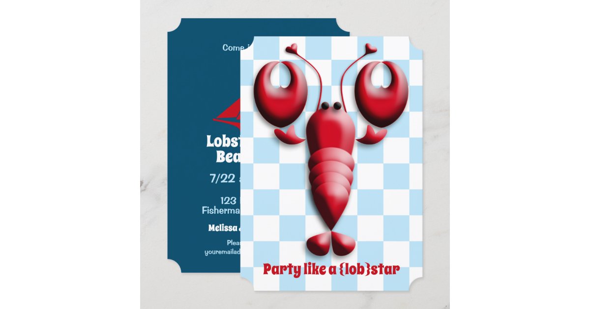 Lobsterfest Lobsterbake Cute Red Lobster Heart Invitation | Zazzle