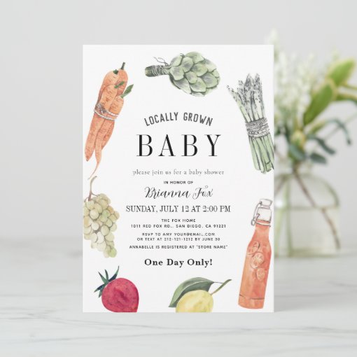 Locally Grown Baby Farmers Market Baby Shower Invitation | Zazzle