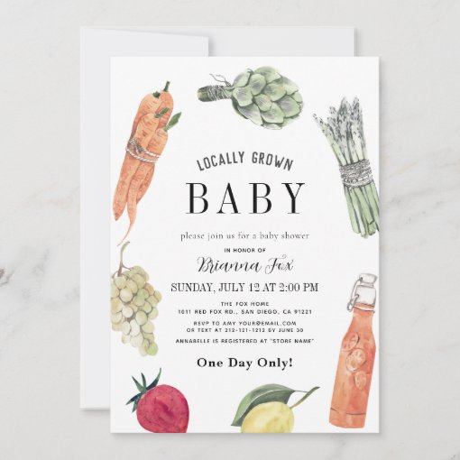 Locally Grown Baby Farmers Market Baby Shower Invitation | Zazzle