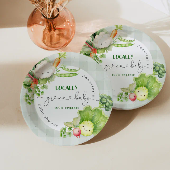 Locally grown baby Farmers market baby shower Paper Plates | Zazzle