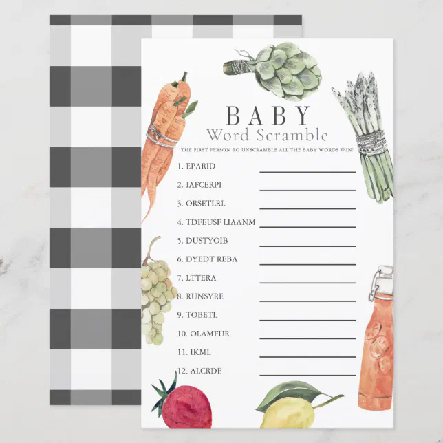 Locally Grown Baby Farmers Market Word Scramble | Zazzle