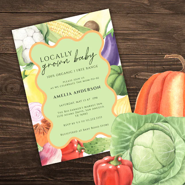 Locally Grown Baby Organic Vegetables Baby Shower Invitation | Zazzle