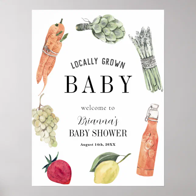 Locally Grown Baby Shower Farmers Market Welcome Poster | Zazzle